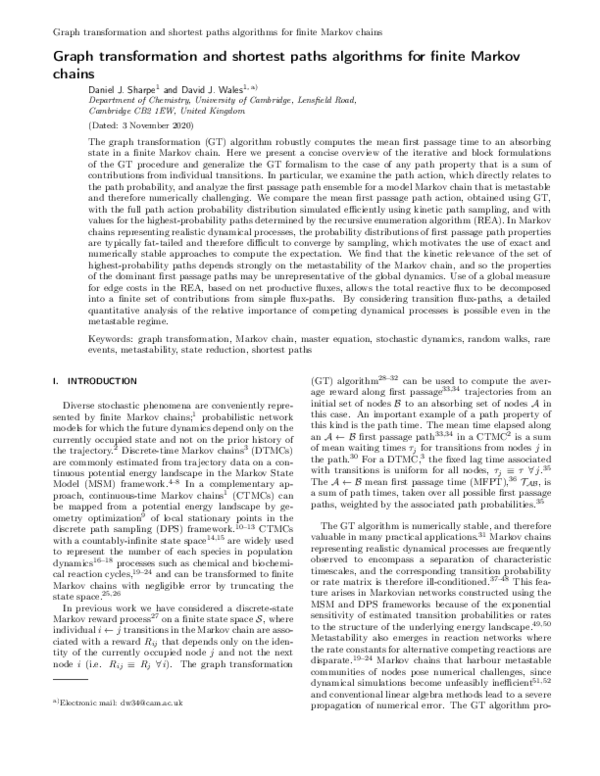 Pdf Graph Transformation And Shortest Paths Algorithms For Finite Markov Chains