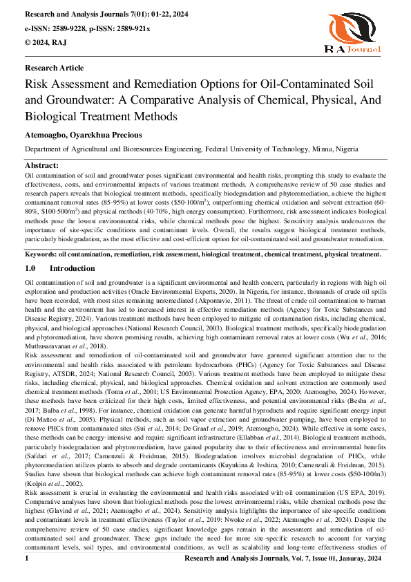 (PDF) Risk Assessment and Remediation Options for Oil-Contaminated Soil ...