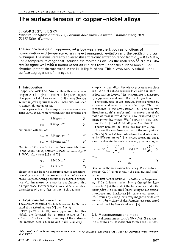(PDF) The surface tension of copper-nickel alloys