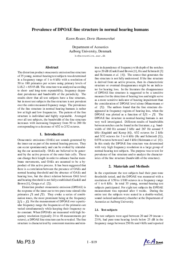 (PDF) Prevalence of DPOAE fine structure in normal hearing humans