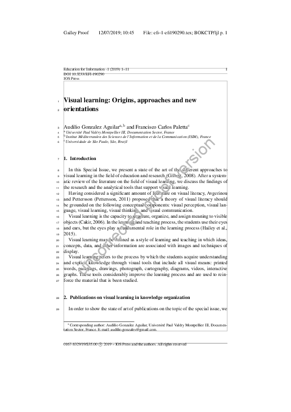 (PDF) Visual learning: Origins, approaches and new orientations