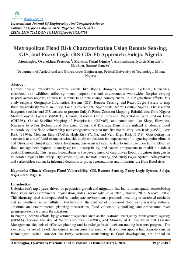 (PDF) Metropolitan Flood Risk Characterization Using Remote Sensing, GIS, and Fuzzy Logic (RS ...