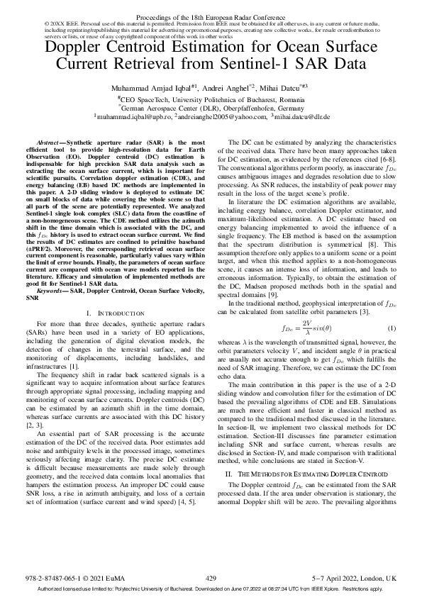 Pdf Doppler Centroid Estimation For Ocean Surface Current Retrieval