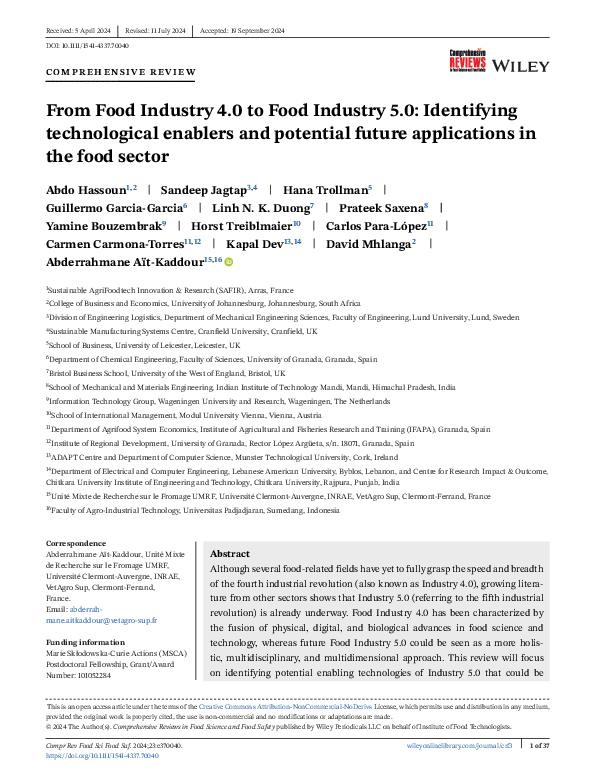 (PDF) From Food Industry 4.0 to Food Industry 5.0: Identifying ... (PDF) From Food Industry 4.0 to Food Industry 5.0: Identifying ...