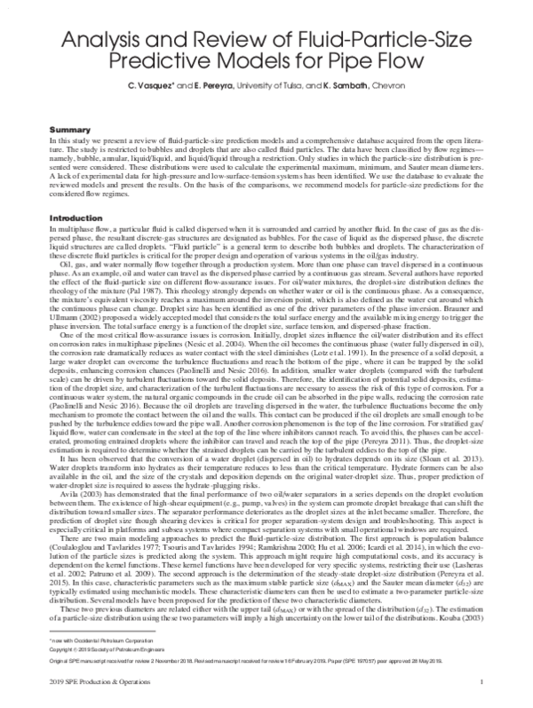 (PDF) Analysis and Review of Fluid-Particle-Size Predictive Models for ...