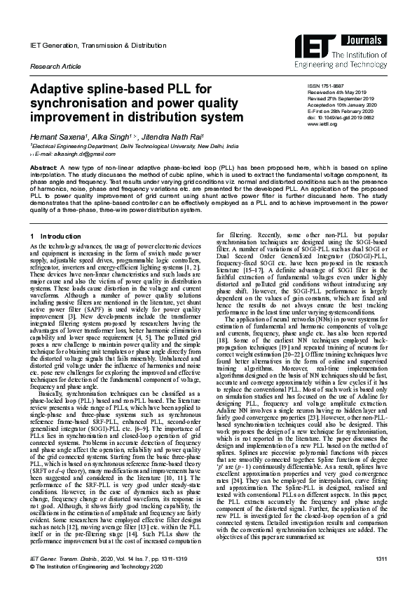 (PDF) Adaptive spline‐based PLL for synchronisation and power quality ...