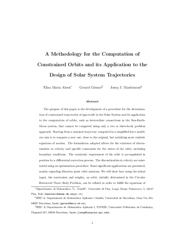 (PDF) A Methodology for the Computation of Constrained Orbits and its Application to the Design ...