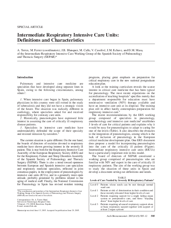 (PDF) Intermediate Respiratory Intensive Care Units: Definitions and ...