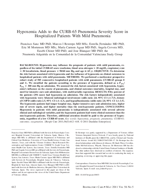 (PDF) Hypoxemia Adds to the CURB-65 Pneumonia Severity Score in ...