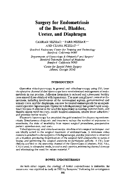 (PDF) Surgery for Endometriosis of the Bowel, Bladder, Ureter, and Diaphragm