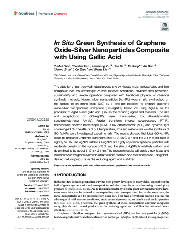 (PDF) In Situ Green Synthesis of Graphene Oxide-Silver Nanoparticles ...