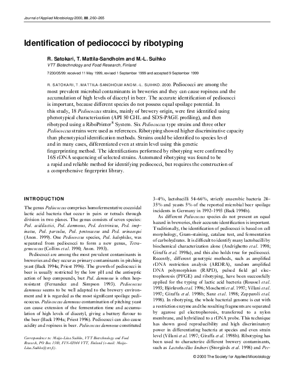 (PDF) Identification of pediococci by ribotyping | Reetta Satokari ...