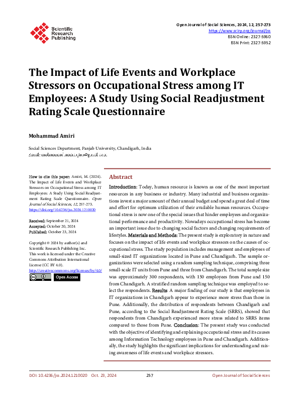 (PDF) The Impact of Life Events and Workplace Stressors on Occupational ...