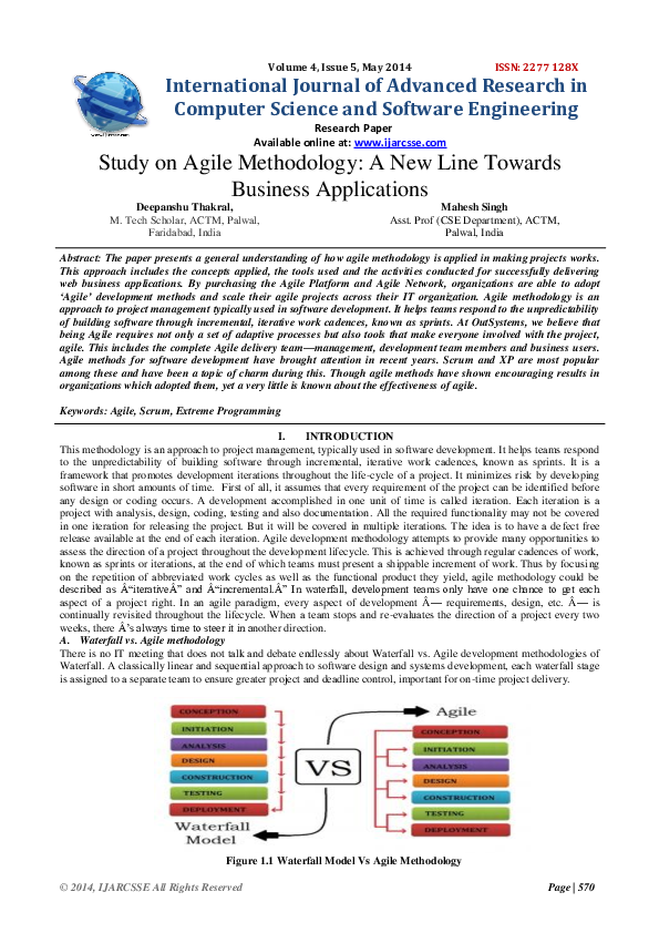 (PDF) Study on Agile Methodology: A New Line Towards Business Applications
