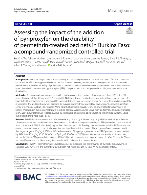 (PDF) Assessing the impact of the addition of pyriproxyfen on the ...