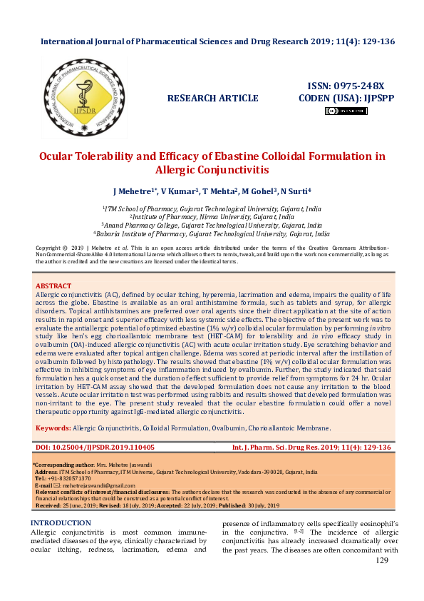 (PDF) Ocular Tolerability and Efficacy of Ebastine Colloidal ...