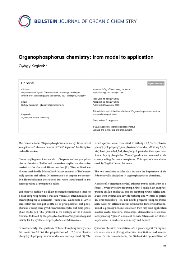 (PDF) Organophosphorus chemistry: from model to application