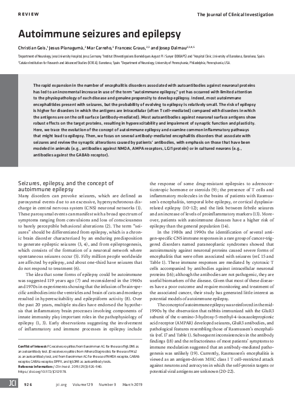 (PDF) Autoimmune seizures and epilepsy