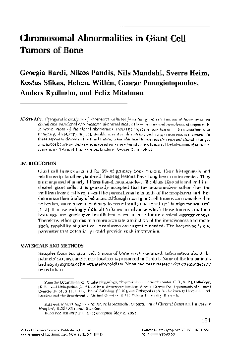 (PDF) Chromosomal abnormalities in giant cell tumors of bone | Georgia Bardi - Academia.edu