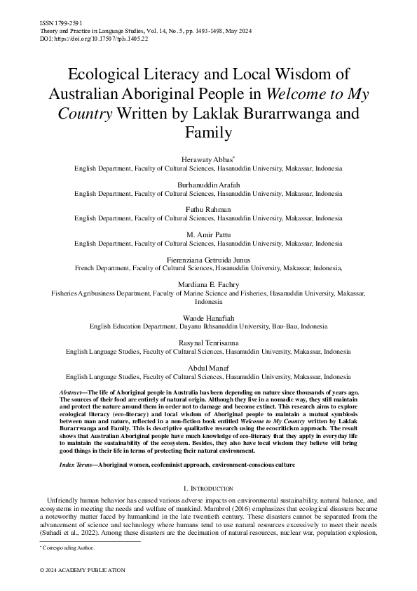 (PDF) Ecological Literacy and Local Wisdom of Australian Aboriginal ...