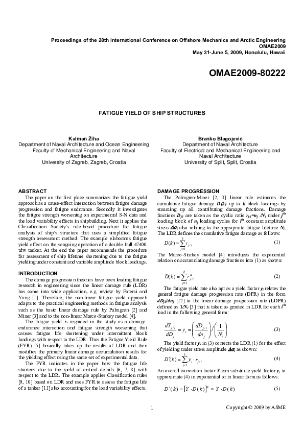 (PDF) Fatigue Yield of Ship Structures
