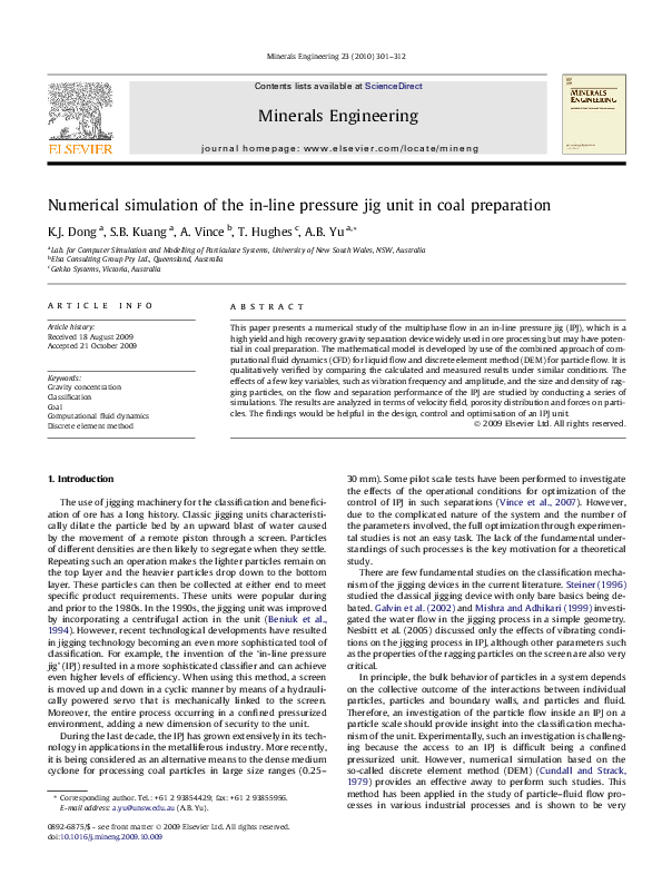 (PDF) Numerical simulation of the in-line pressure jig unit in coal ...