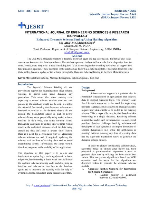 Pdf Enhanced Dynamic Schema Binding Using Hashing Algorithm