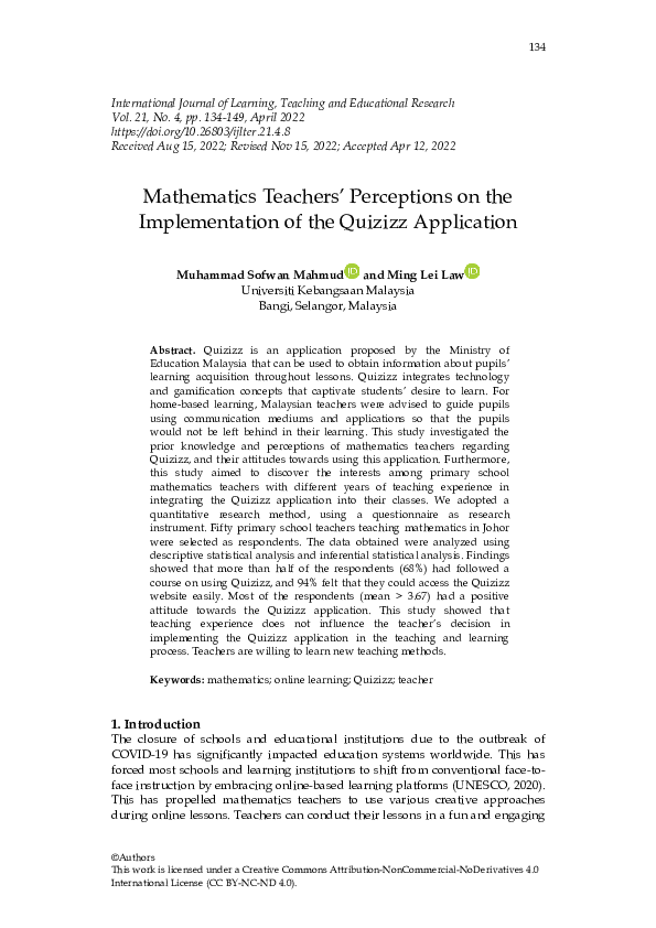 (PDF) Mathematics Teachers’ Perceptions on the Implementation of the ...