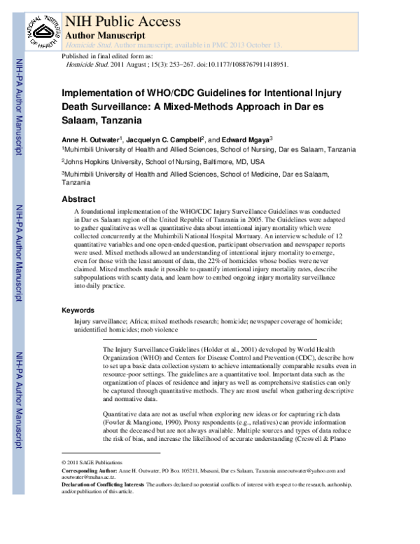 (PDF) Implementation of WHO/CDC Guidelines for Intentional Injury Death ...