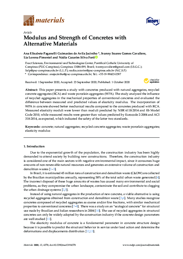 (PDF) Modulus and Strength of Concretes with Alternative Materials