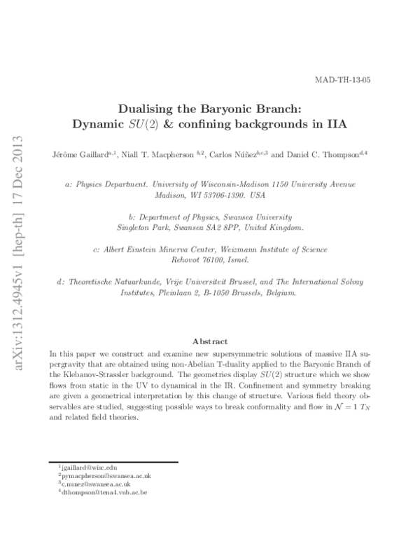 (PDF) Dualising the baryonic branch: Dynamic SU(2) and confining ...