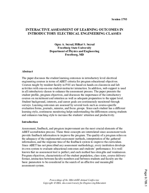 (PDF) Interactive Assessment Of Learning Outcomes In Introductory ...