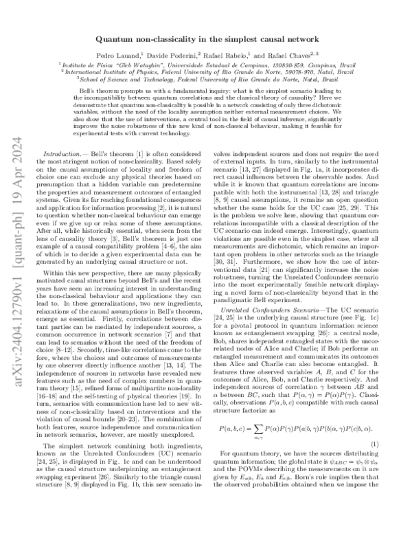 (PDF) Quantum non-classicality in the simplest causal network