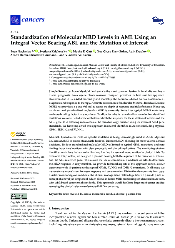 (PDF) Standardization of Molecular MRD Levels in AML Using an Integral ...