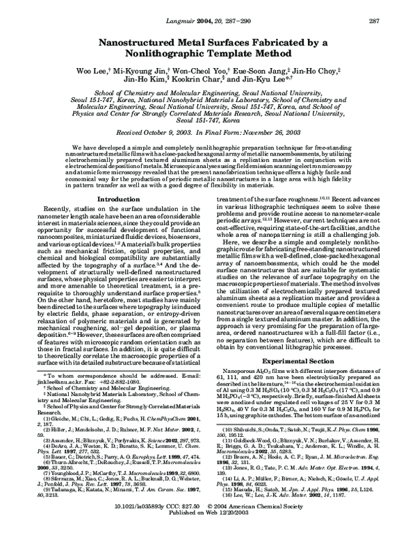 (PDF) Nanostructured Metal Surfaces Fabricated by a Nonlithographic ...