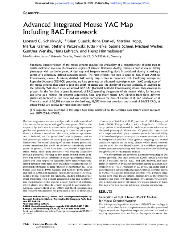 (PDF) Advanced Integrated Mouse YAC Map Including BAC Framework | Hans Lehrach - Academia.edu