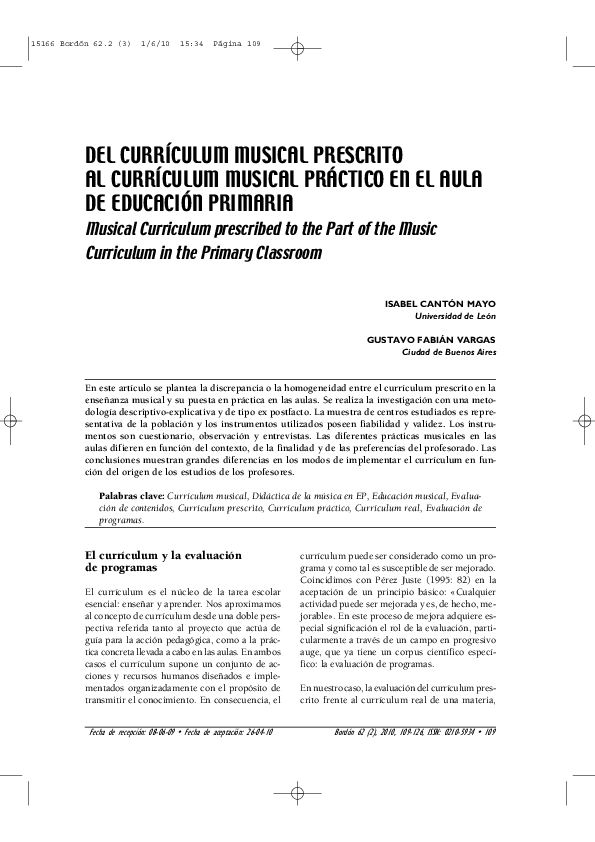 (PDF) Del Currículum Musical Prescrito Al Currículum Musical Práctico ...
