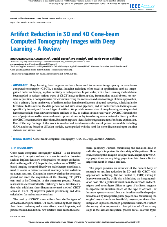 (PDF) Artifact Reduction in 3D and 4D Cone-beam Computed Tomography Images with Deep Learning ...