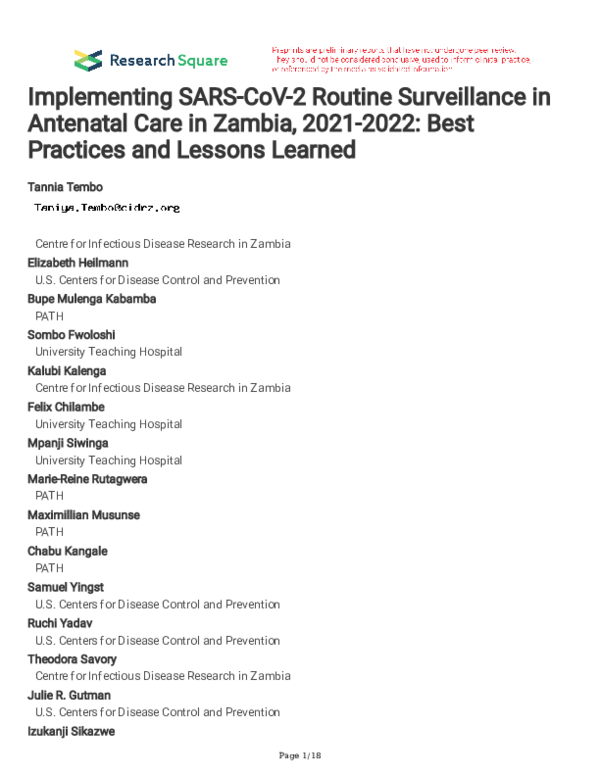(PDF) Implementing SARS-CoV-2 Routine Surveillance in Antenatal Care in ...