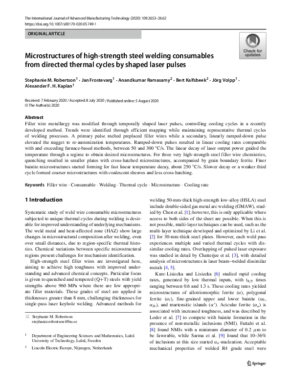 (PDF) Microstructures of high-strength steel welding consumables from ...