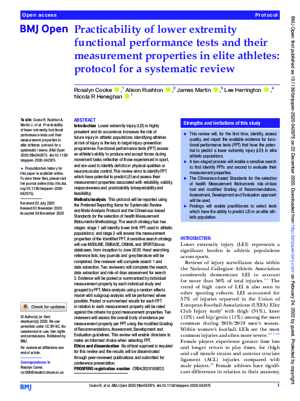 Pdf Practicability Of Lower Extremity Functional Performance Tests And Their Measurement