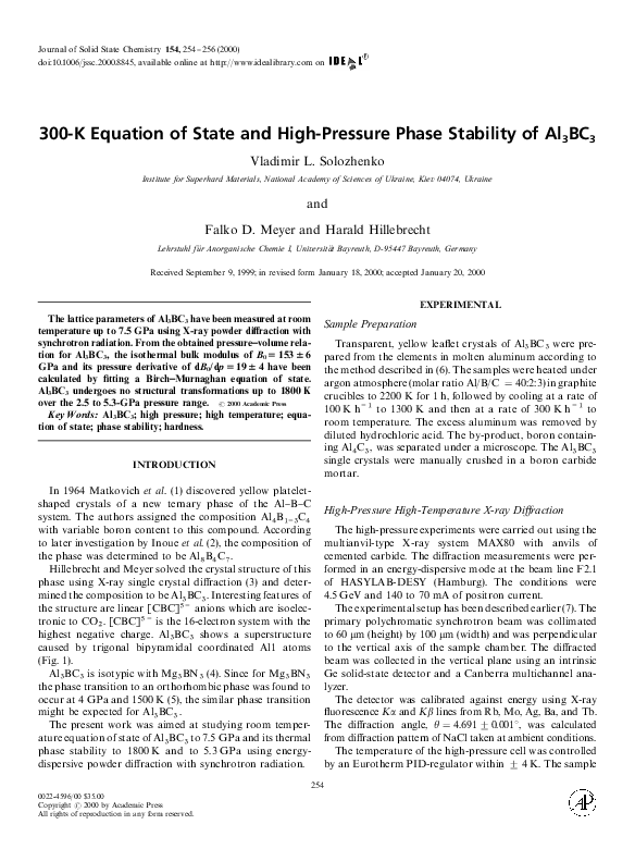 (PDF) 300-K Equation of State and High-Pressure Phase Stability of Al3BC3