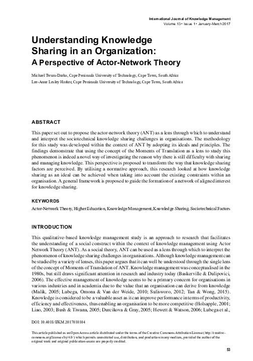 (PDF) Understanding Knowledge Sharing in an Organization