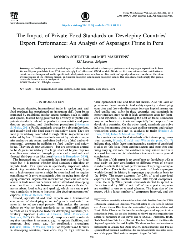(PDF) The Impact of Private Food Standards on Developing Countries ...