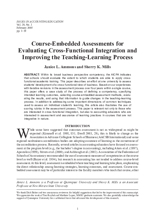 (PDF) Course-Embedded Assessments for Evaluating Cross-Functional ...
