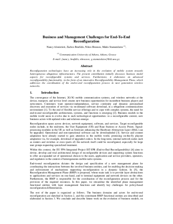 (PDF) Business and Management Challenges for End-To-End Reconfiguration