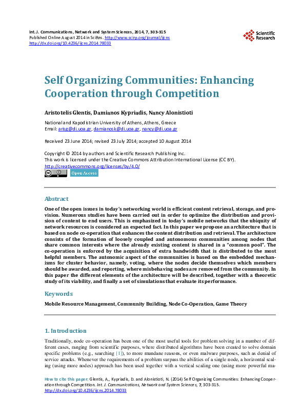 (PDF) Self Organizing Communities: Enhancing Cooperation through Competition