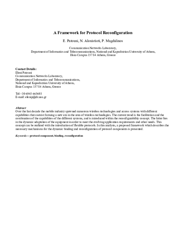 Pdf A Framework For Protocol Reconfiguration