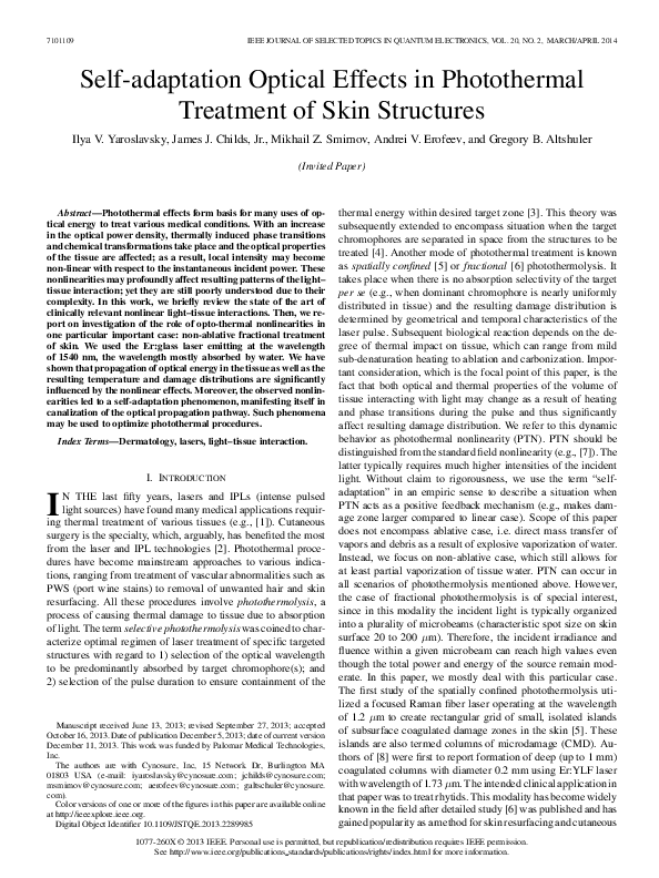 (PDF) Self-adaptation Optical Effects in Photothermal Treatment of Skin ...