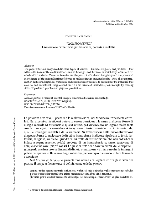 (PDF) ‘Vagatio mentis’. L’ossessione per le immagini tra amore, peccato ...